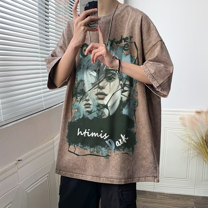 Vintage Distressed Print Washed T-Shirt - Helloice Apparel