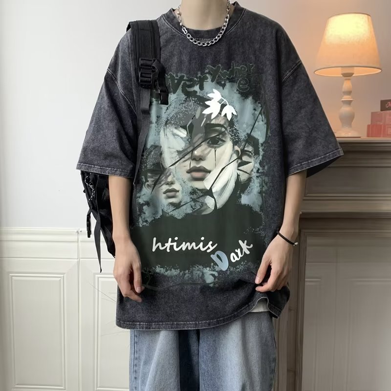 Vintage Distressed Print Washed T-Shirt - Helloice Apparel