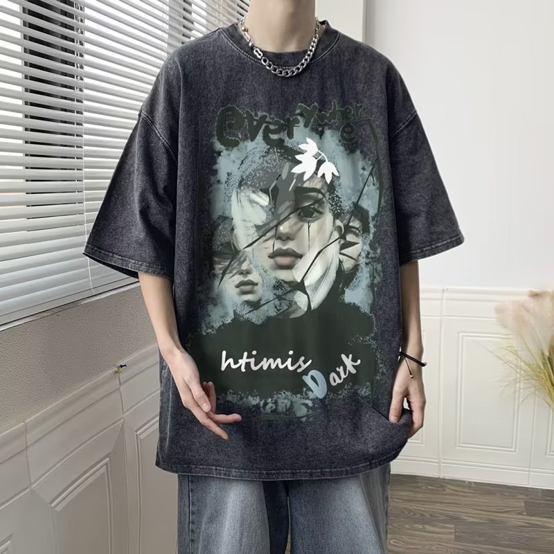 Vintage Distressed Print Washed T-Shirt - Helloice Apparel