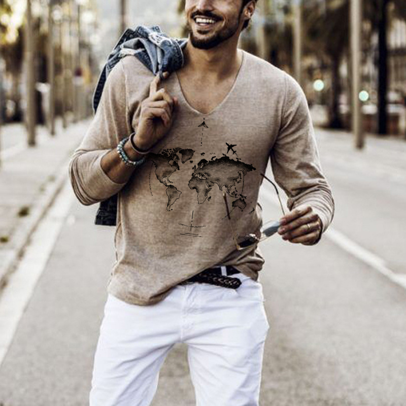 Long Sleeve Map Print T-shirt - Helloice Apparel