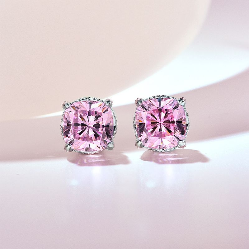 Brilliant Pink Cushion Cut Sterling Silver Jewelry Set - Helloice