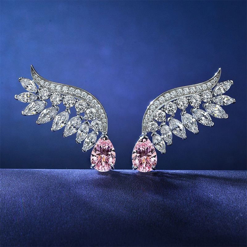 Elegant Micro Paved Feather Crown Engagement Ring & Earring Set - Helloice