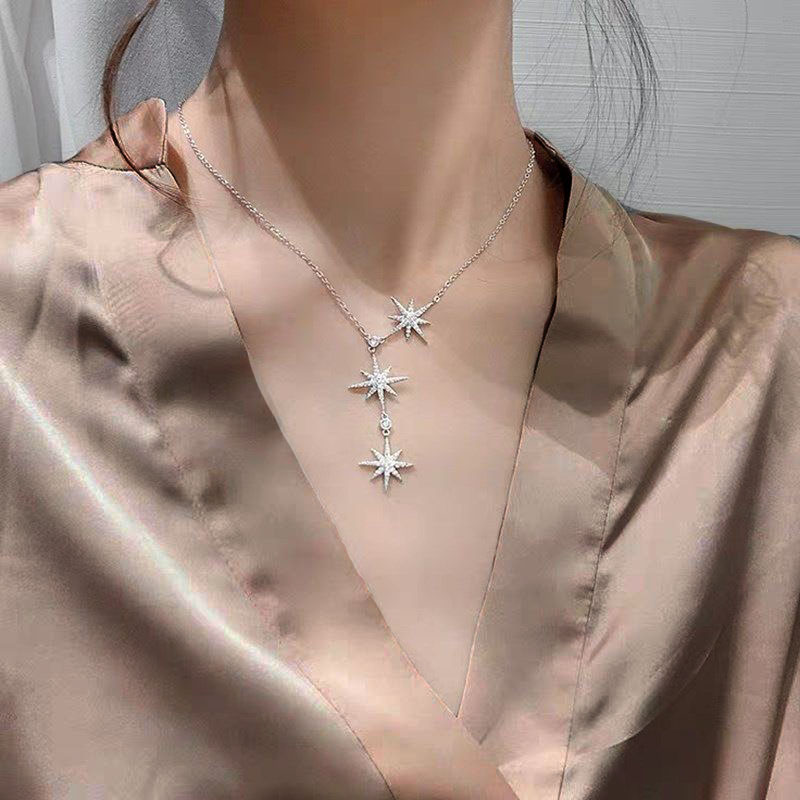 Micro-Inlaid Shiny Zircon Octagonal Star Necklace - Helloice