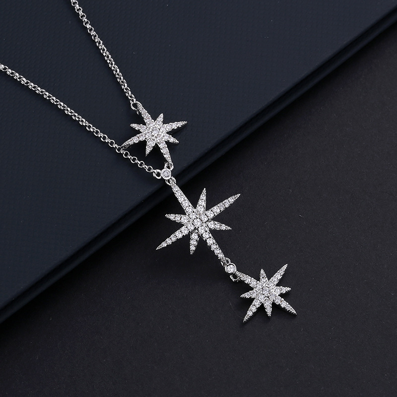 Micro-Inlaid Shiny Zircon Octagonal Star Necklace - Helloice