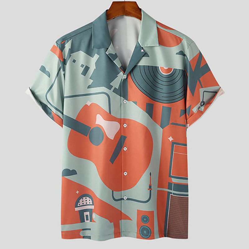 Musical Instrument Short Sleeve Printed Shirt - Helloice Apparel