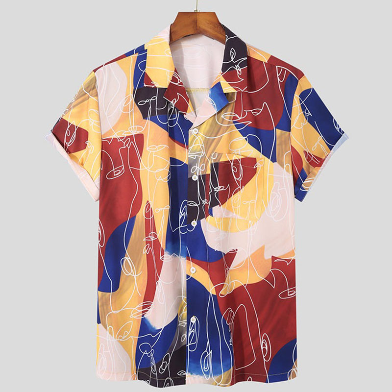 Mens Color Block Abstract Print Shirt - Helloice Apparel