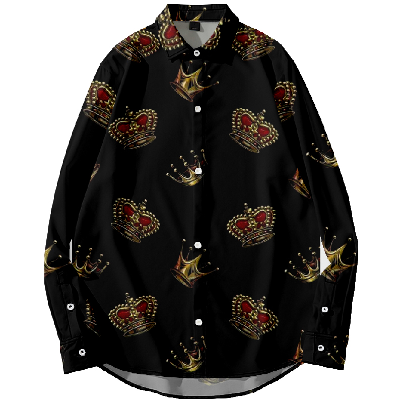 Crown Print Long Sleeve Shirt - Helloice Apparel