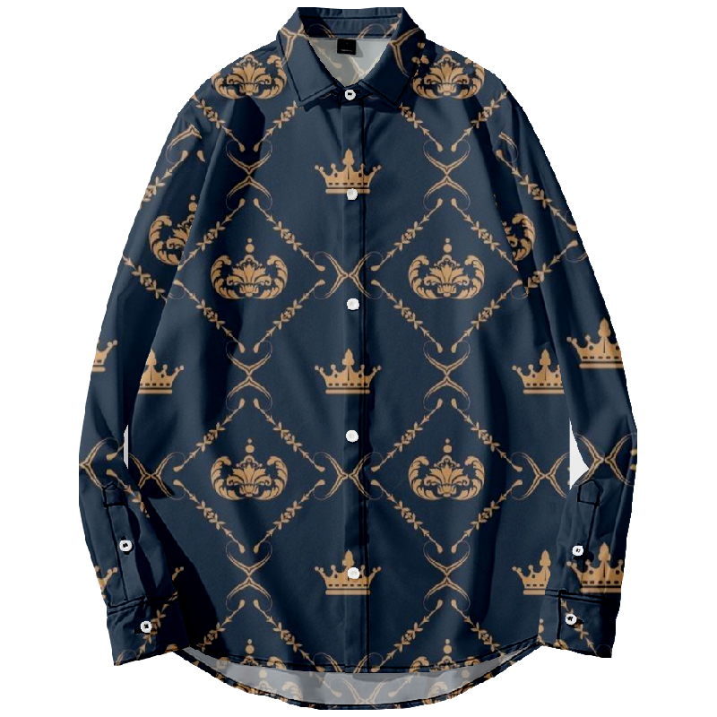 Crown Print Long Sleeve Shirt - Helloice Apparel