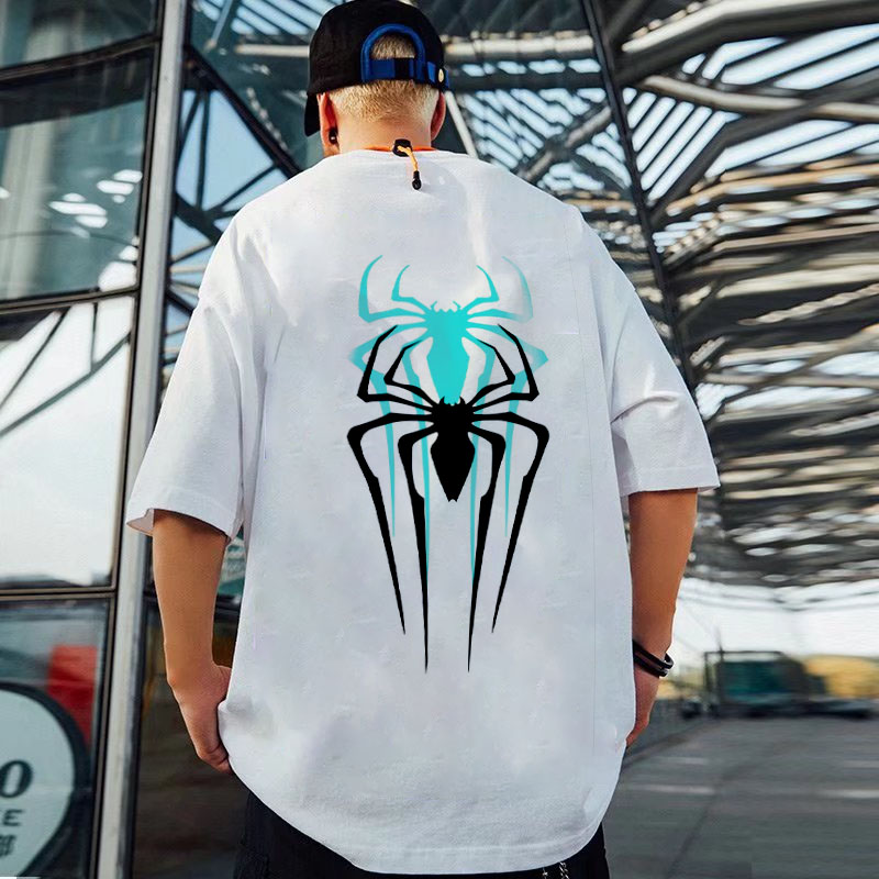 Two-Tone Spider Print Oversized Cotton T-Shirt - Helloice Apparel