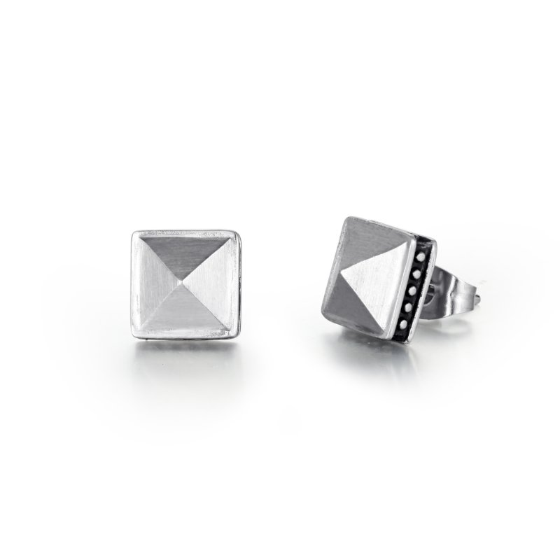 Pyramid Stud Earrings in White Gold - Helloice Jewelry