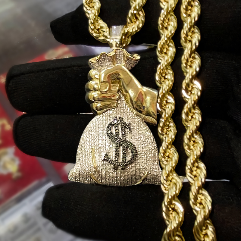 Paved Holding Money Bag Pendant - Helloice Jewelry