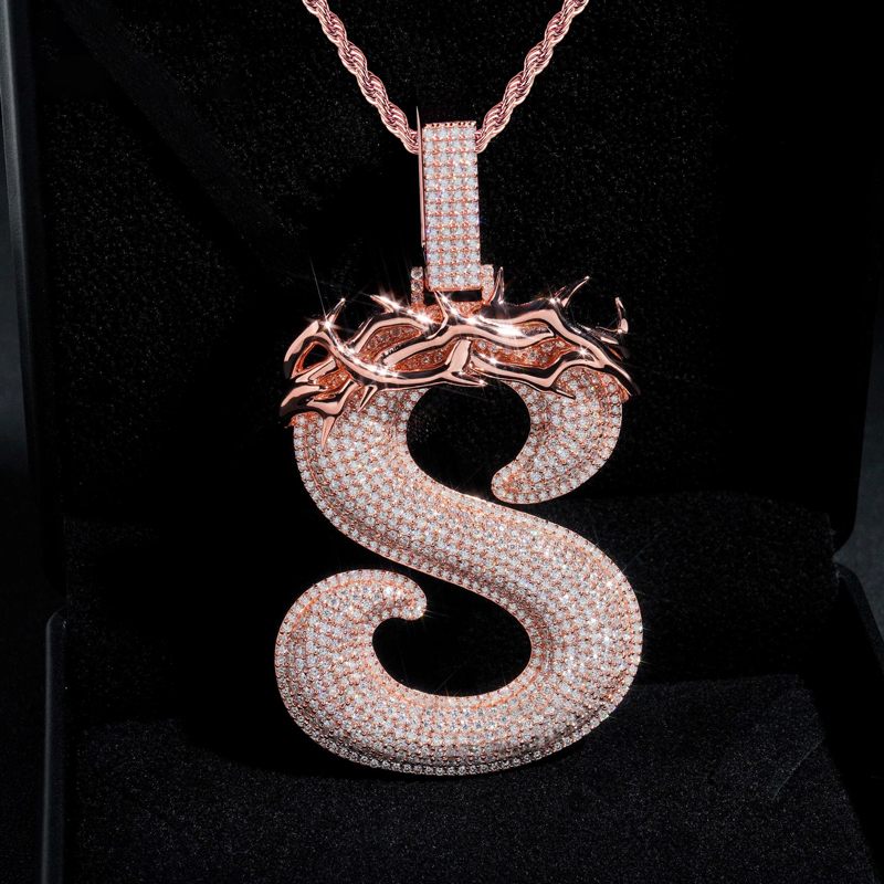 Iced A-Z Thorn Letter Pendant - Helloice Jewelry