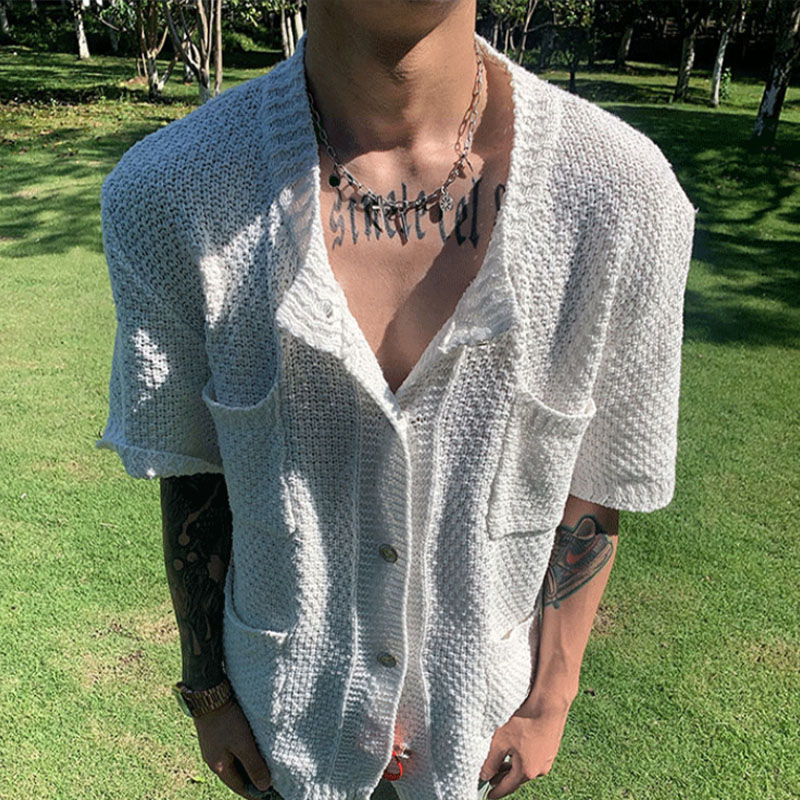 Fashion Skeleton Knit Polo Shirt - Helloice Apparel