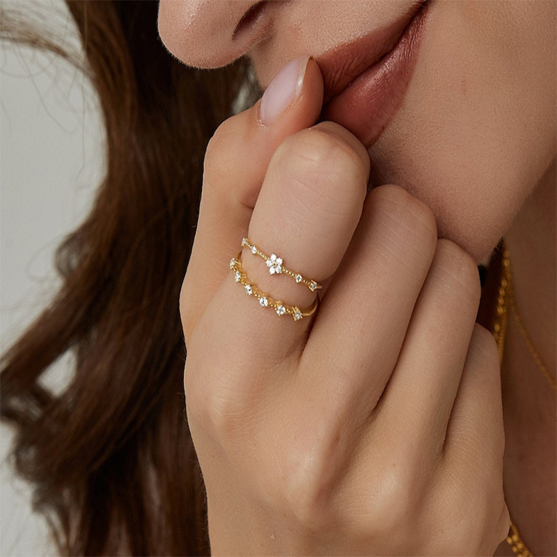 Colourful Tiny Flower Stacking Ring - Helloice Jewelry