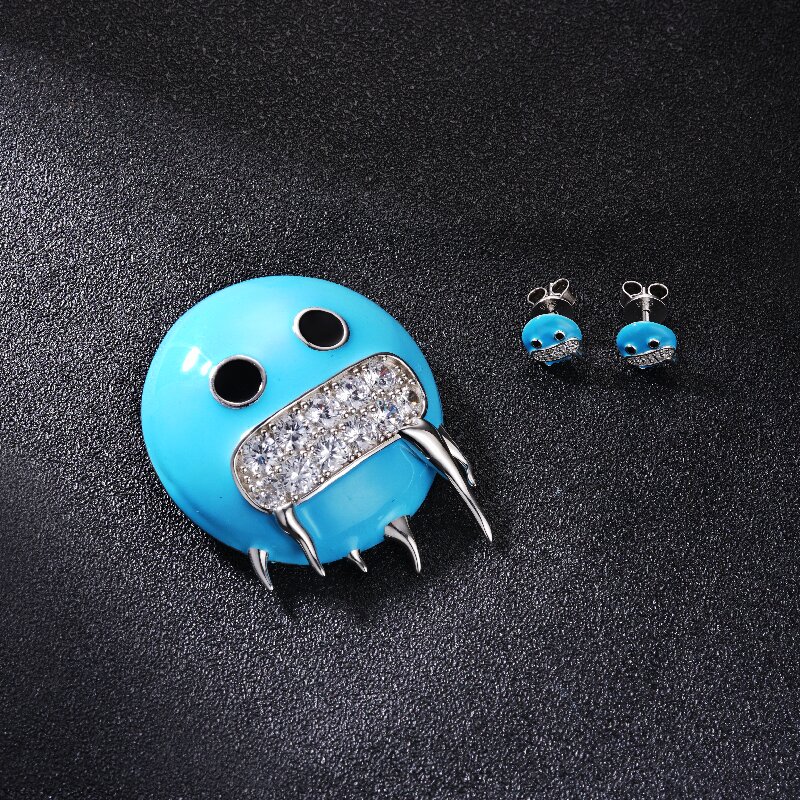 Iced Emoji Enamel Pendant & Stud Earrings Set - Helloice