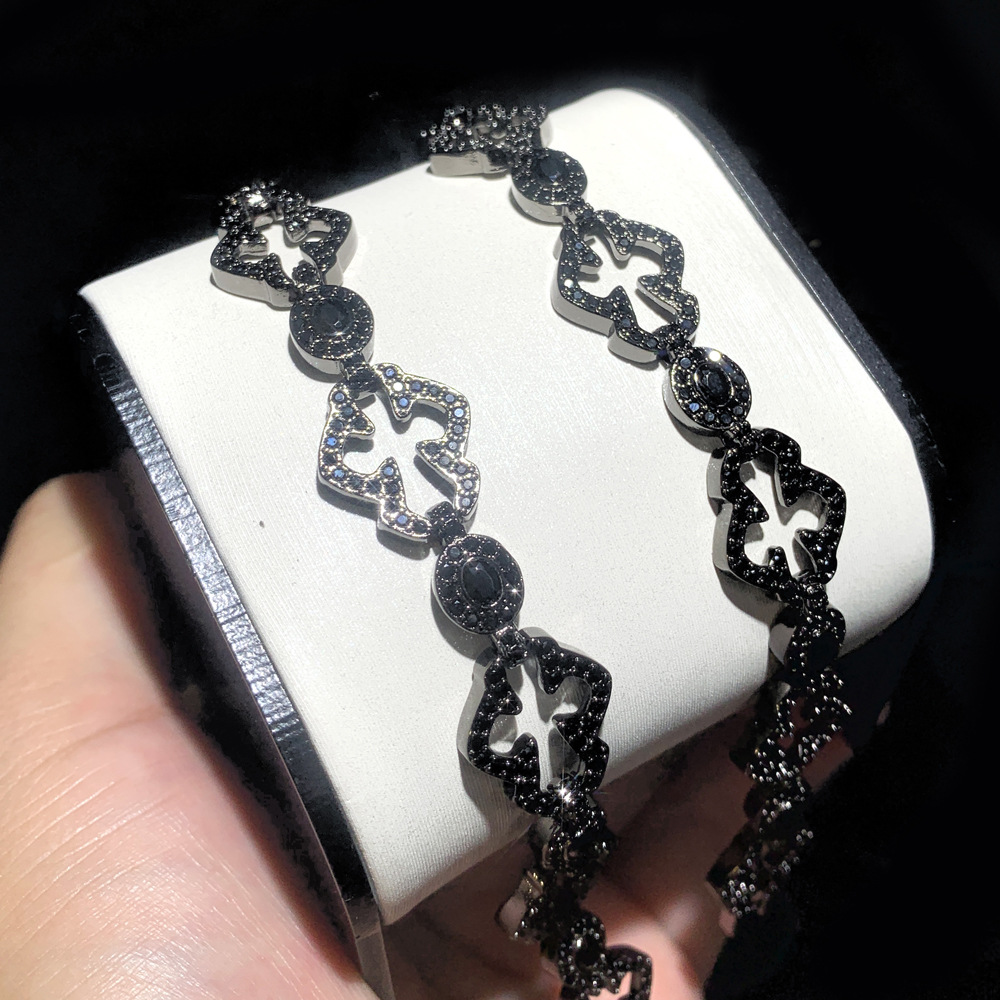 Black Diamond Skeleton Cross Bracelet - Helloice Jewelry
