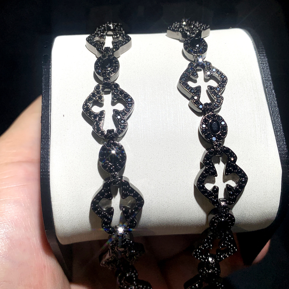 Black Diamond Skeleton Cross Bracelet - Helloice Jewelry