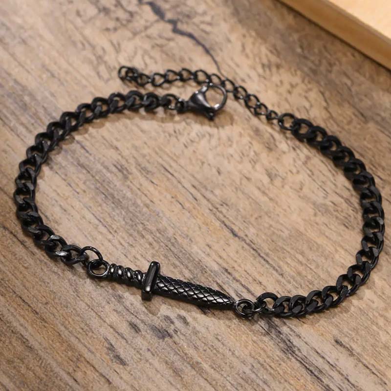 3mm Sword Cuban Bracelet in White Gold - Helloice