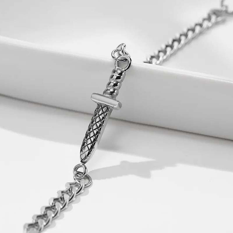 3mm Sword Cuban Bracelet in White Gold - Helloice