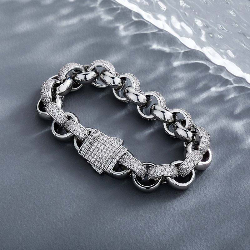 12mm Iced Round Roll Link Chain Bracelet - Helloice
