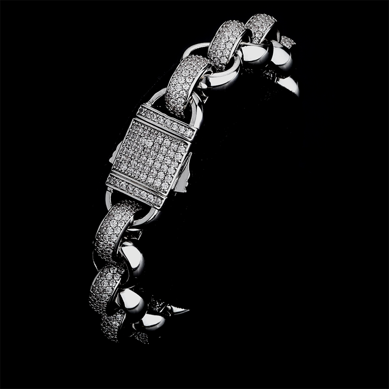 12mm Iced Round Roll Link Chain Bracelet - Helloice