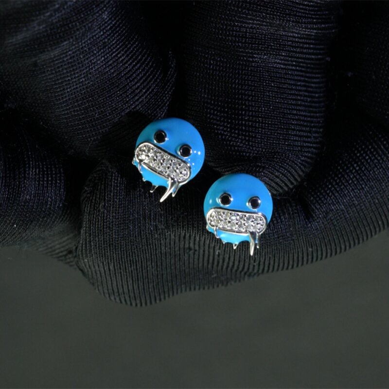 Iced Emoji Enamel Pendant & Stud Earrings Set - Helloice Jewelry