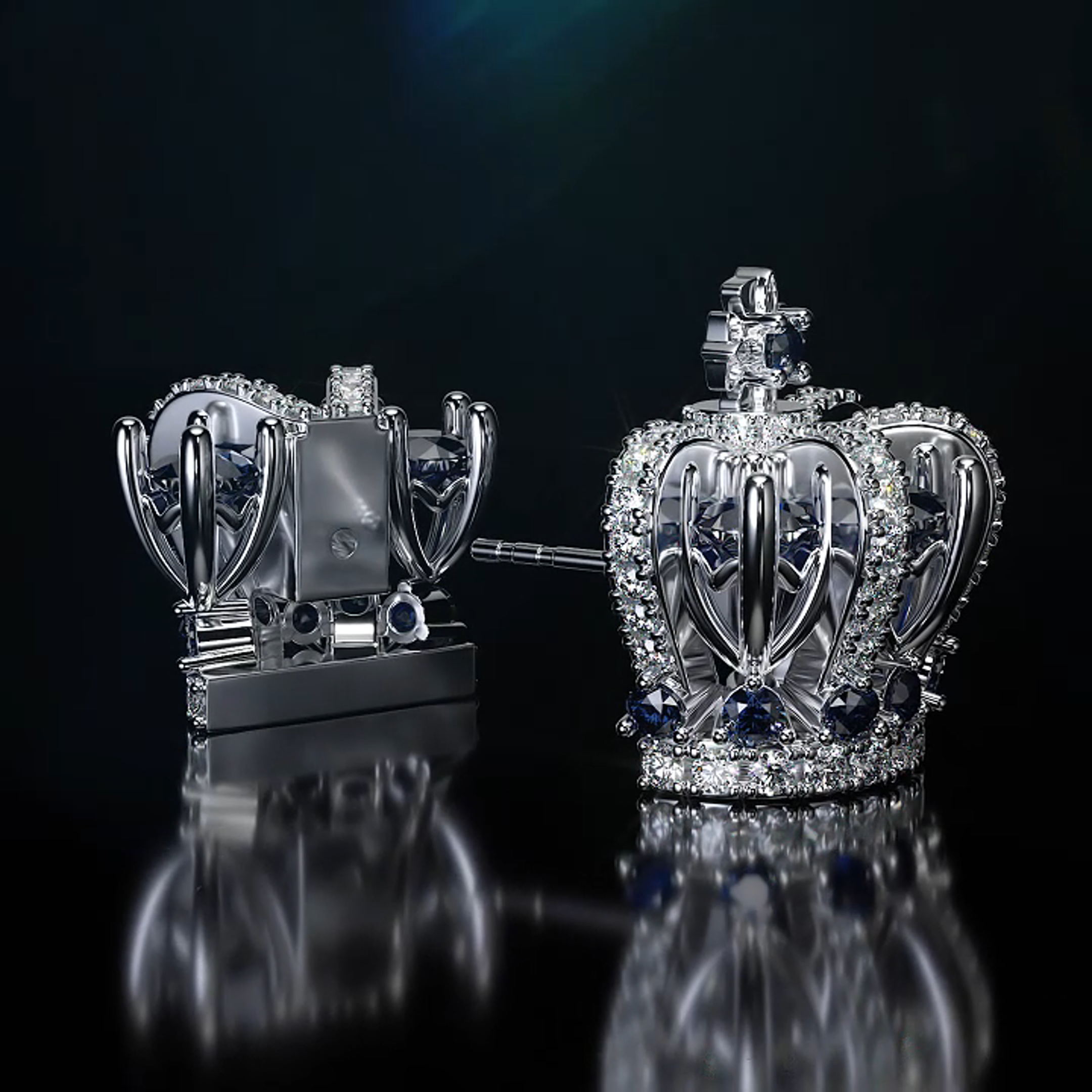Split Crown Earrings In White Gold Plated - Helloice Jewelry