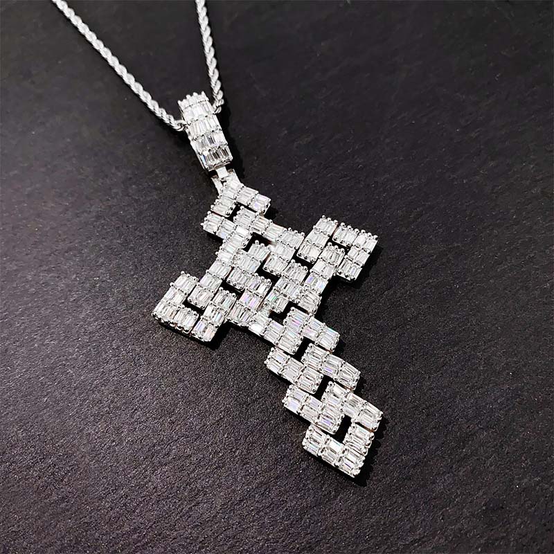 Iced Cuban Link Cross Baguette Cut Chain - Helloice Jewelry
