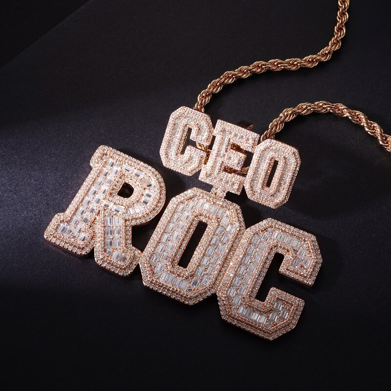 Iced Out Custom Buckle Baguette Cut Letters Pendant - Helloice