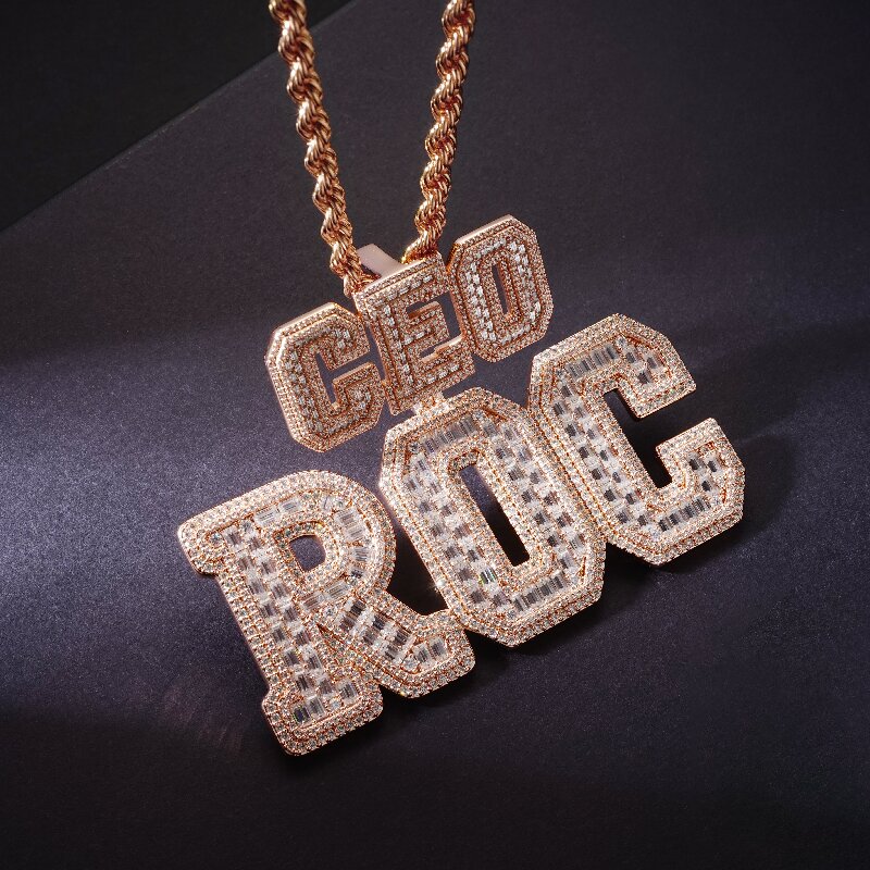 Iced Out Custom Buckle Baguette Cut Letters Pendant - Helloice