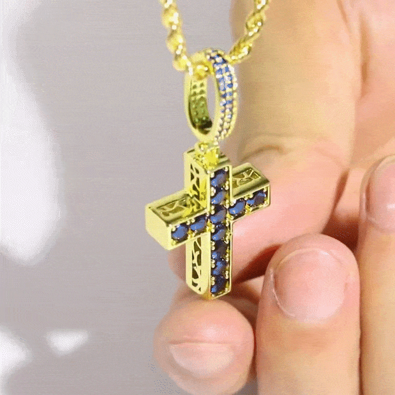 Reversible Blue & Green Diamond Cross Pendant - Helloice