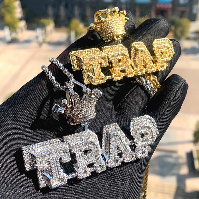 Iced Baguette Cut TRAP Crown Pendant - Helloice