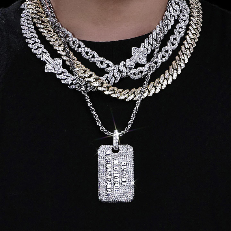 Iced Out Custom Name/Date Dog Tag Memorial Pendant - Helloice Jewelry