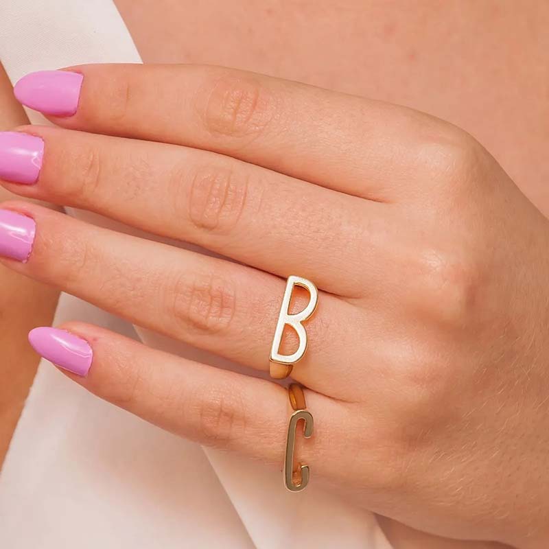 Initial Letters Open Ring in Gold - Helloice