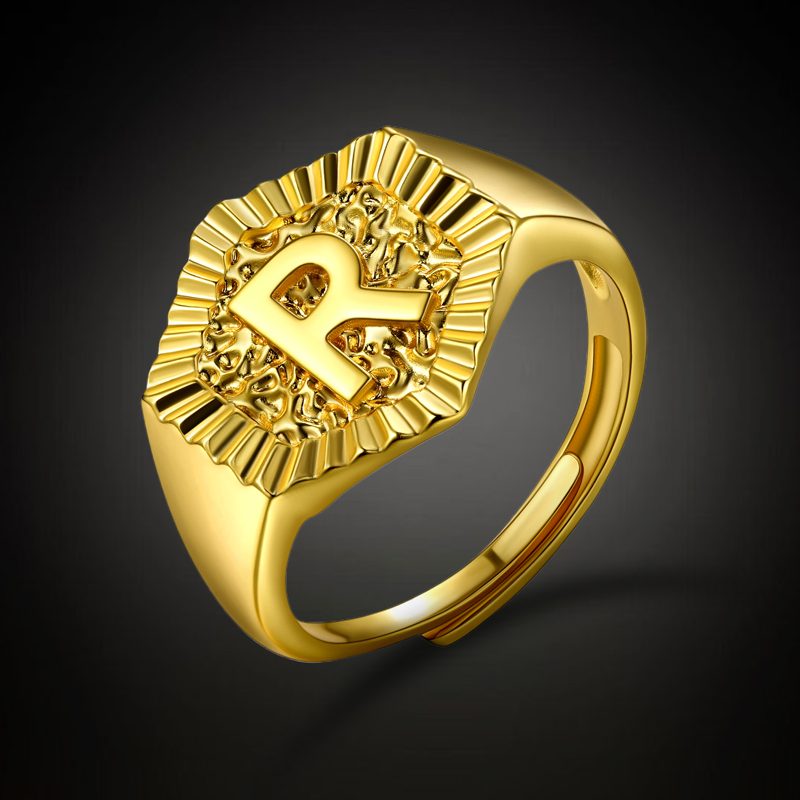 A-Z Letters Hexagon Rings in Gold - Helloice Jewelry