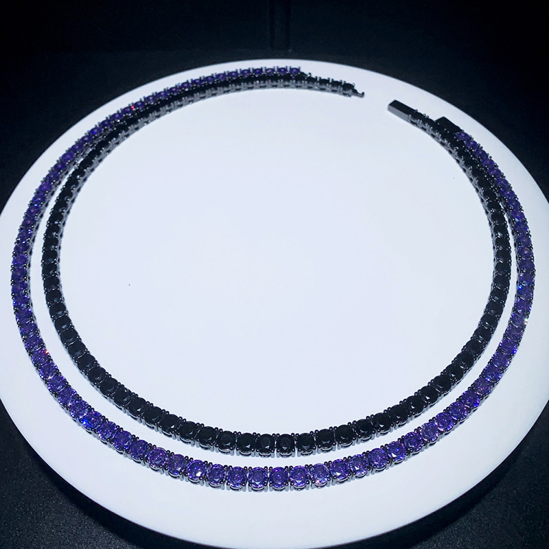 Iced Out Purple 5mm Tennis Chain in Black Gold - Helloice Jewelry