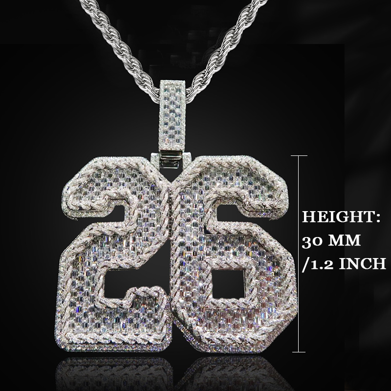 Iced Out Custom Baguette Cut Rope Chain Numbers/Letters Name Pendant ...