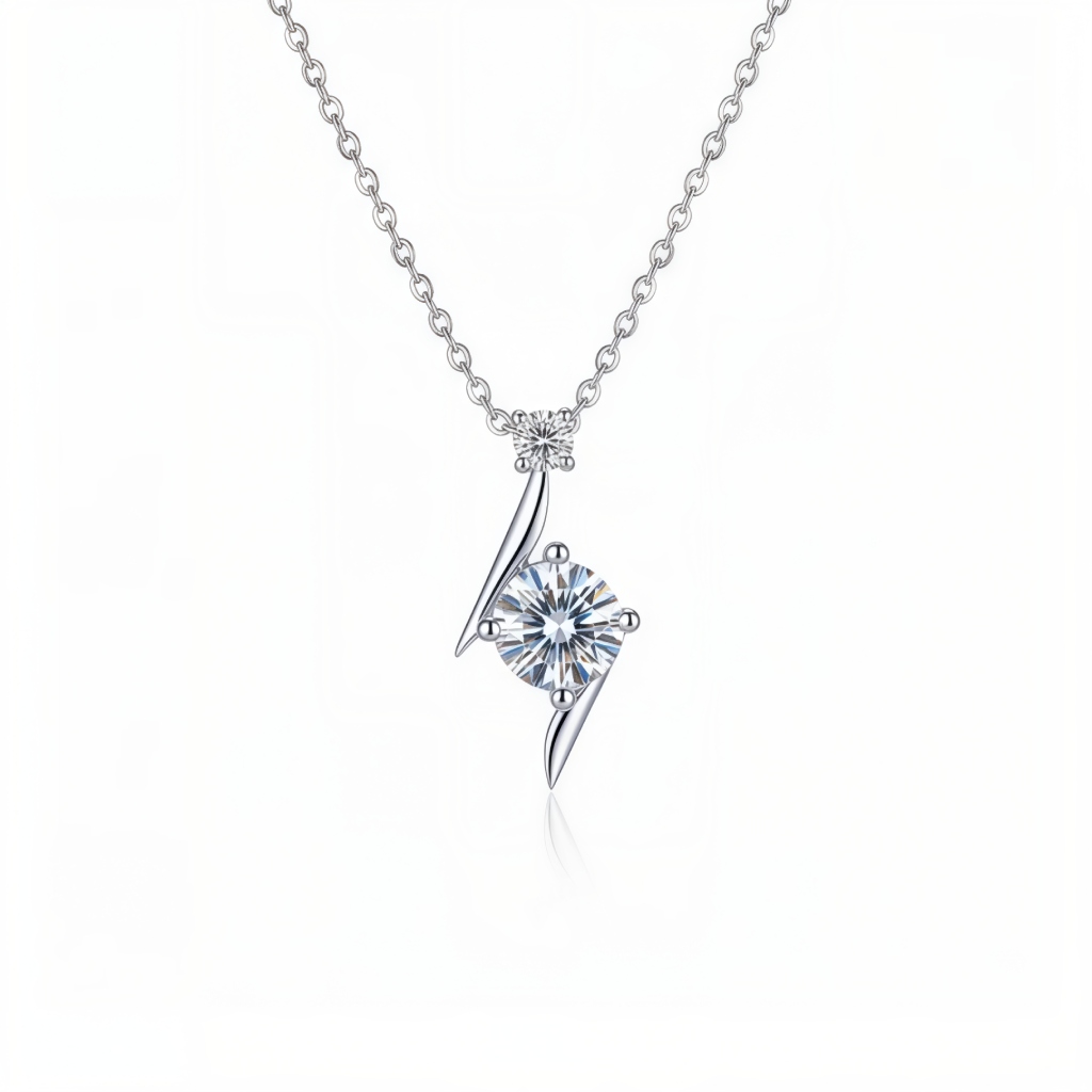 Lightning Star Round Cut VVS Moissanite S925 Silver Pendant Necklace - Helloice
