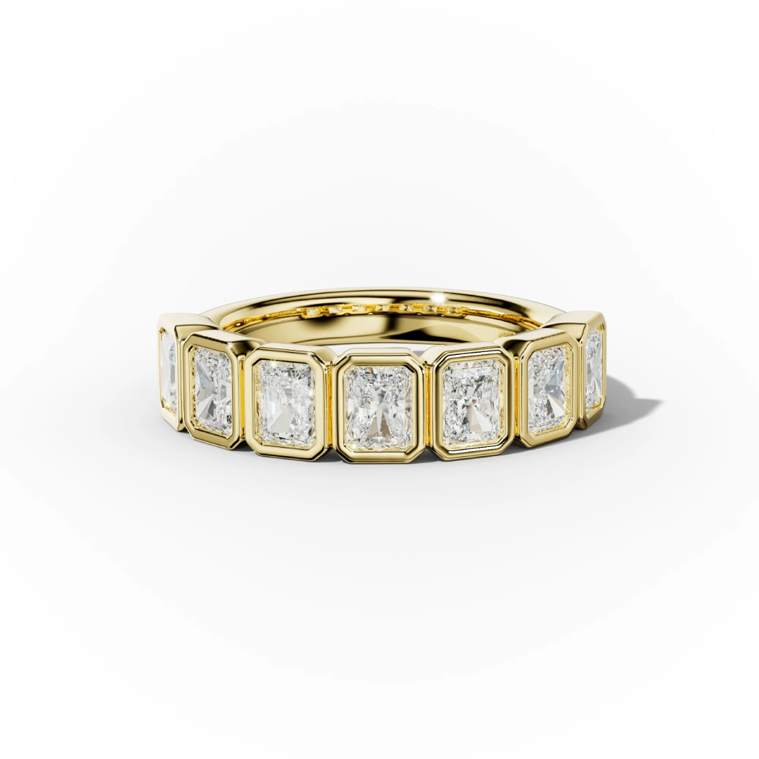 Bezel Set Radiant Cut VVS Moissanite Wedding Band - Helloice