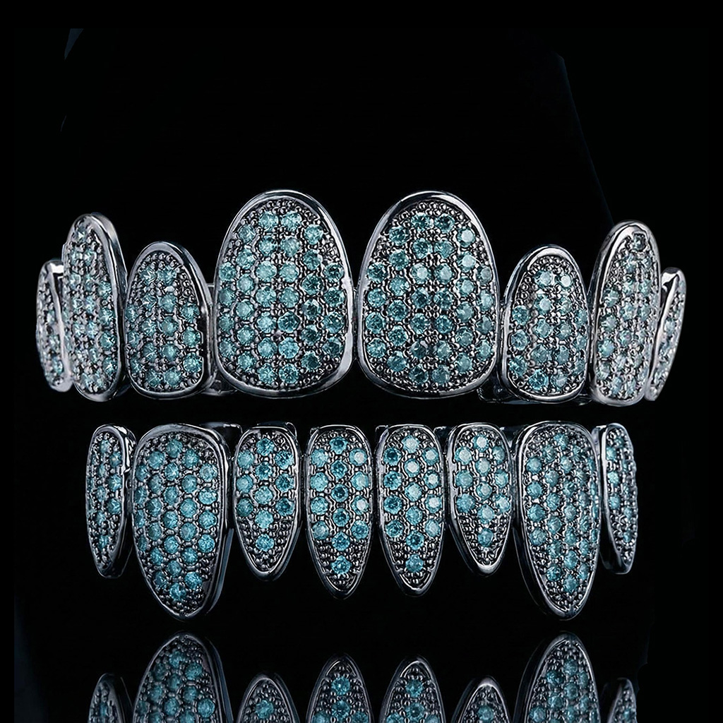 Iced Out Jade Green Diamond Grillz Set - Helloice
