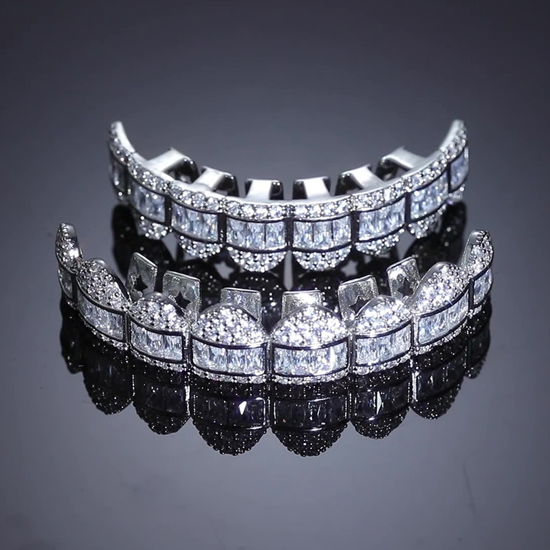 Iced Out Baguette Diamonds Paved Grillz Set - Helloice