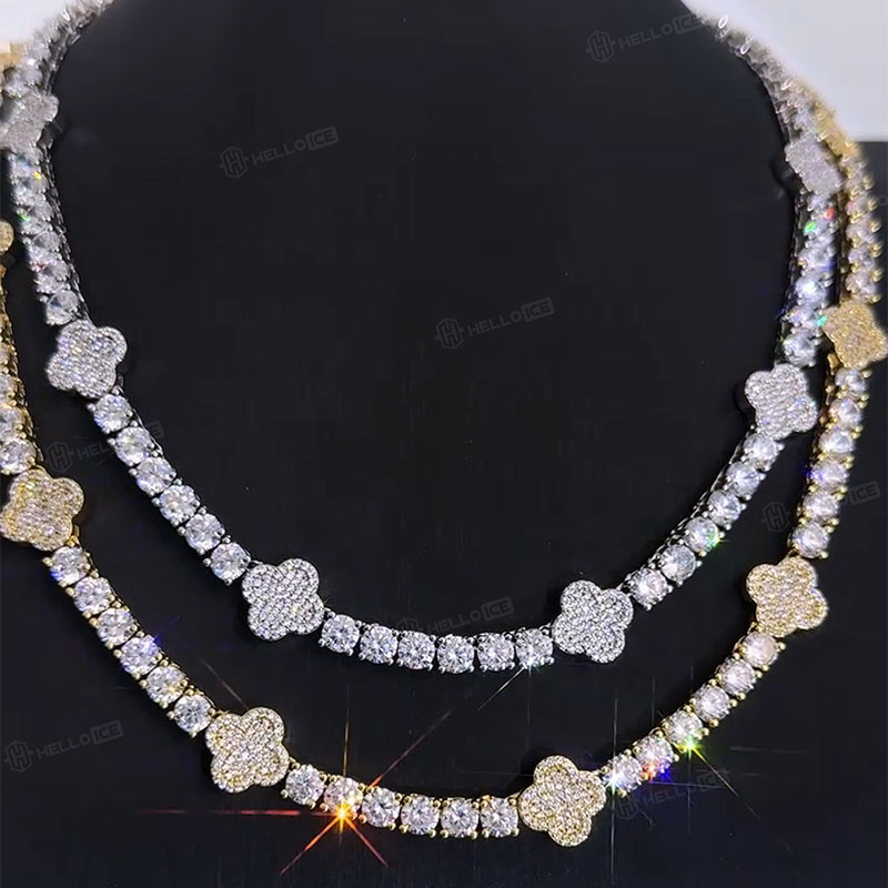 Full Iced Four Leaf Clover 5mm Tennis Chain - Helloice Jewelry