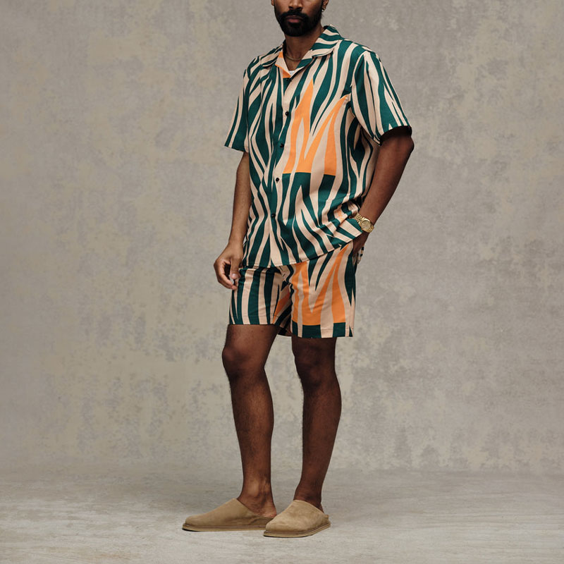 Zebra Print Camp Shirt Set - Helloice