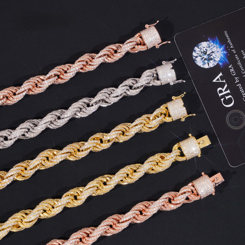 10mm S925 & Moissanite Rope Bracelet - Helloice