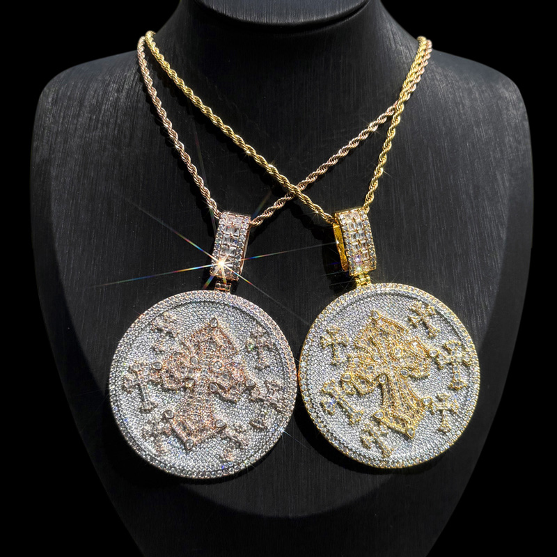 Iced Out Diamond Cross Disc Pendant - Helloice