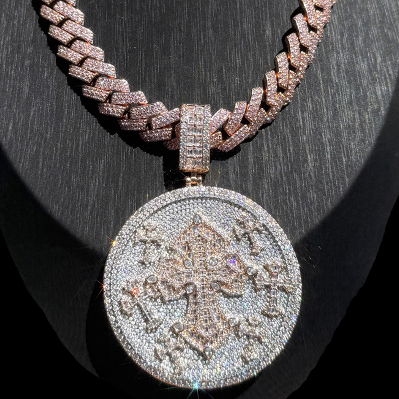 Iced Out Diamond Cross Disc Pendant - Helloice