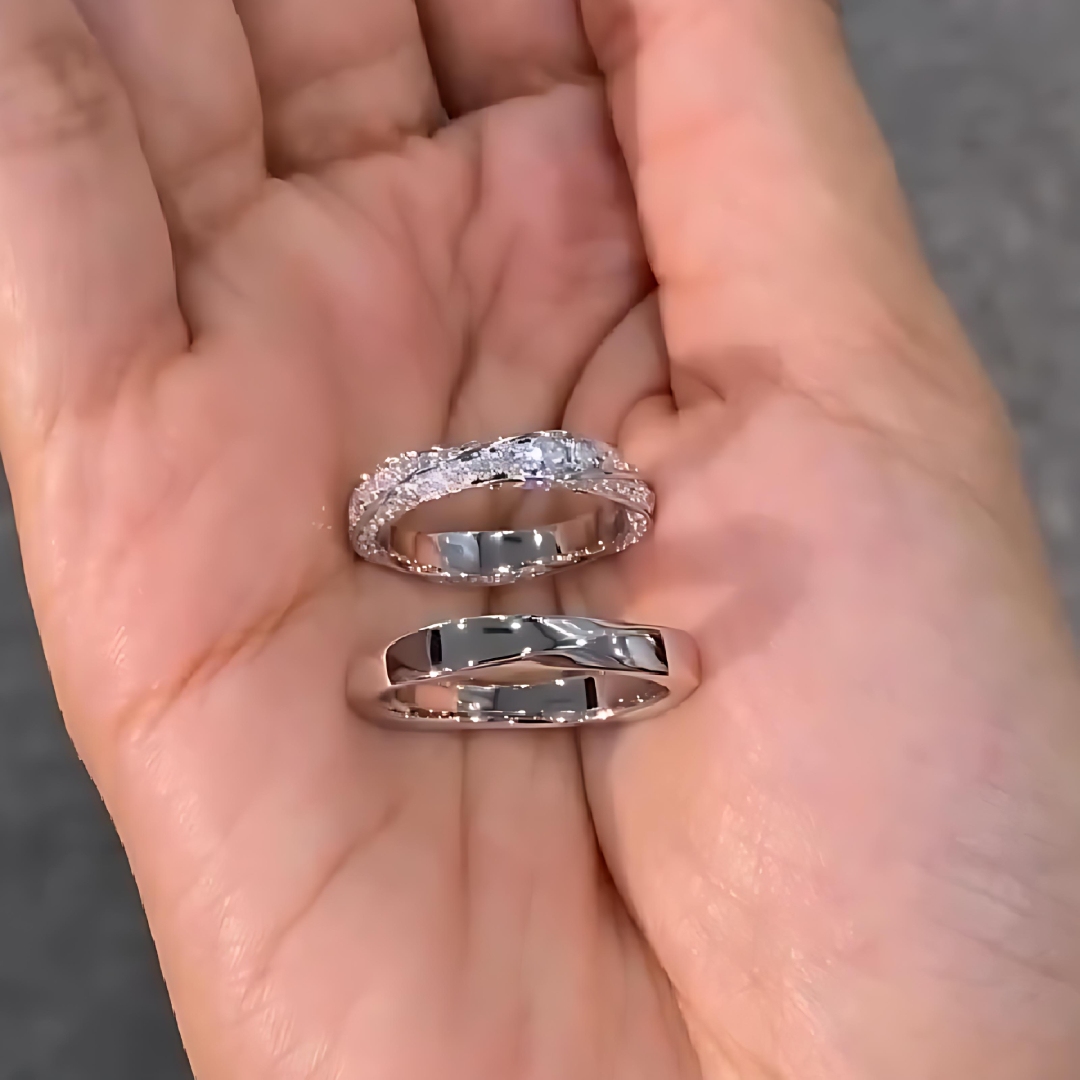 Simple Matching Couple Wedding Band Rings in S925 Sterling Silver ...