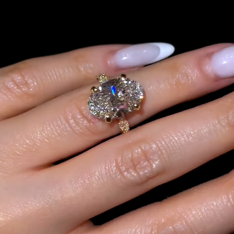 3.55CT Oval Cut VVS Moissanite Pave Twisted Engagement Ring - Helloice