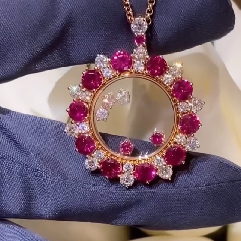 Lively Diamond Rose Red and white Round Shaped Pendant - Helloice